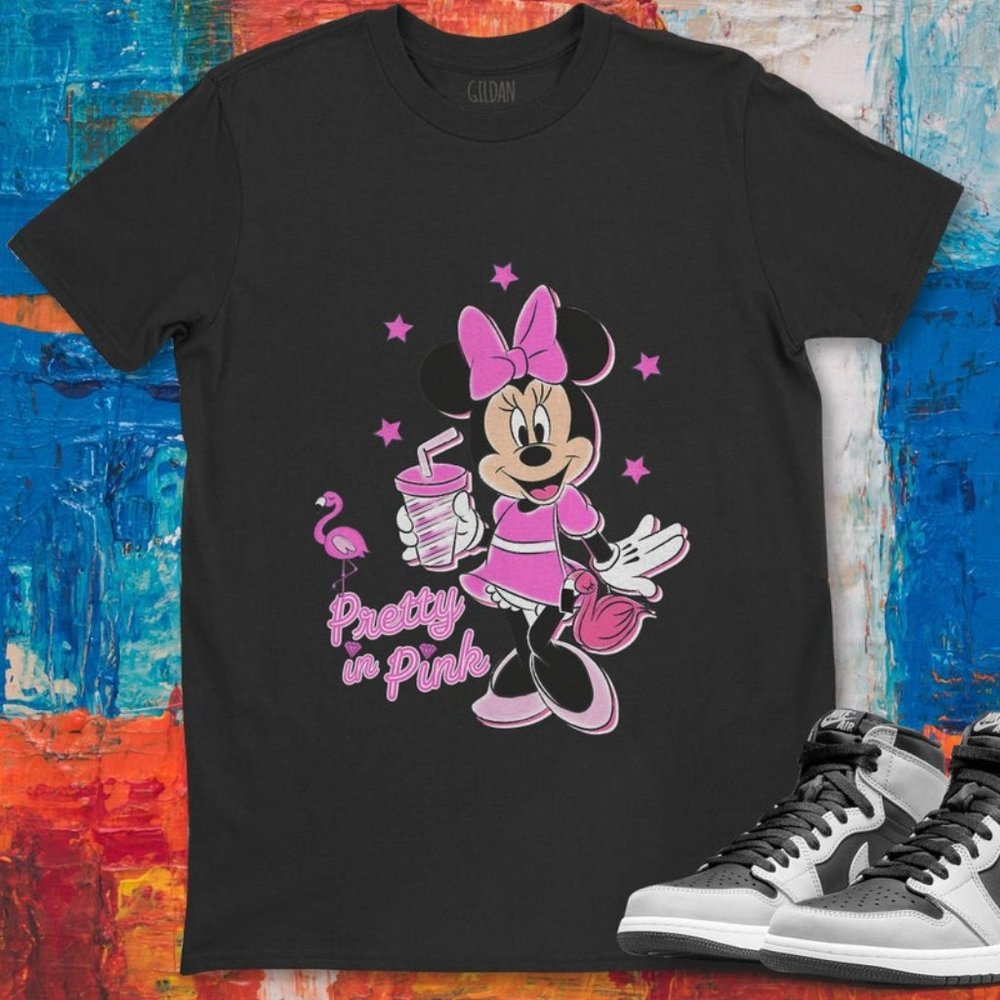 Minnie Mouse Pretty In Pink Cute Vintage Unisex Tee T… - Gem